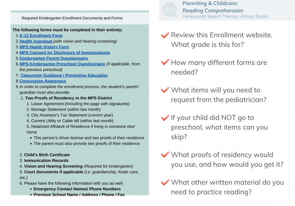 Reading Comprehension - Honeycomb Speech Therapy