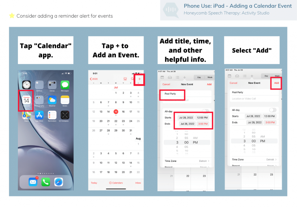 iPad_ Adding a Calendar Event - Honeycomb Speech Therapy